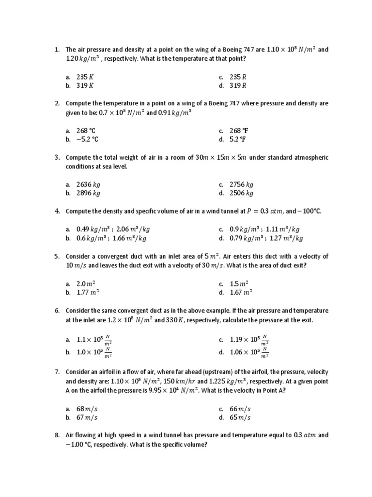 Aerodynamics Calculations and Problems | PDF | Airspeed | Wind Tunnel