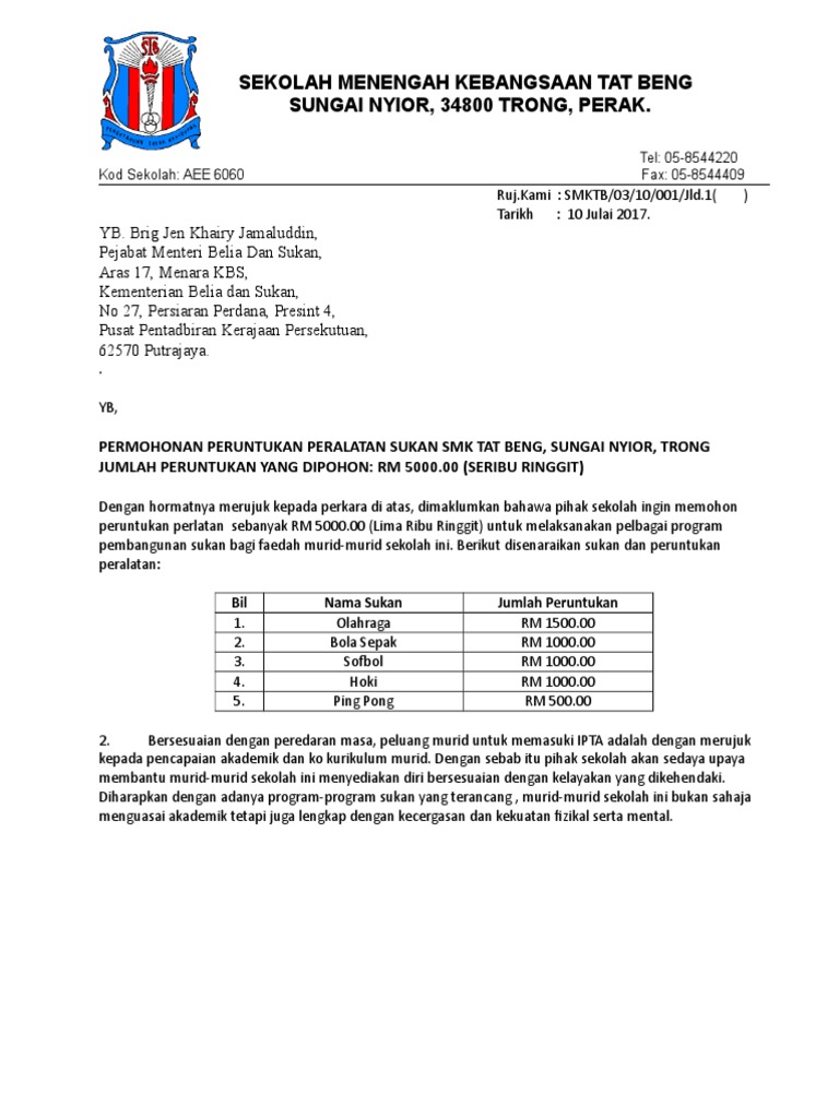 Contoh Surat Memohon Tajaan | PDF