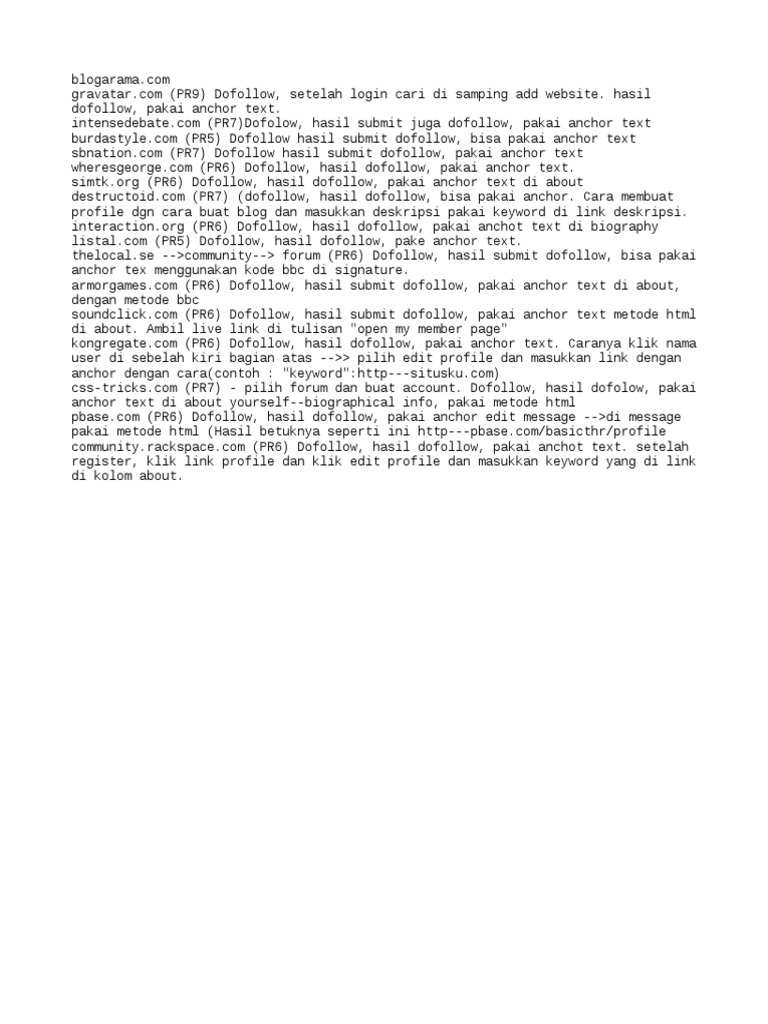 Daftar Backlink Profile Gratis | PDF | Komputer