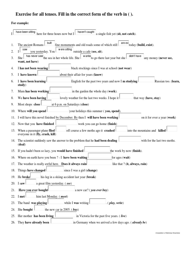 All Tenses Exercises | Download Free PDF | Languages