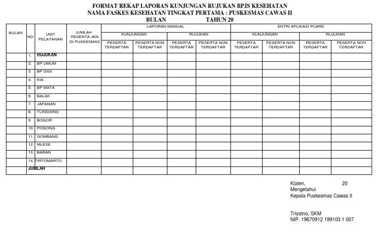 Format Rekap Laporan Kunjungan Rujukan Bpjs Kesehatan | PDF