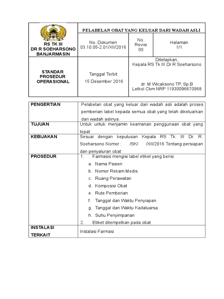 SPO Pelabelan Obat | PDF