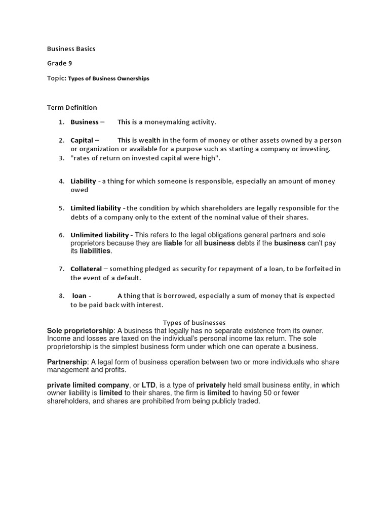 Business Basics Notes