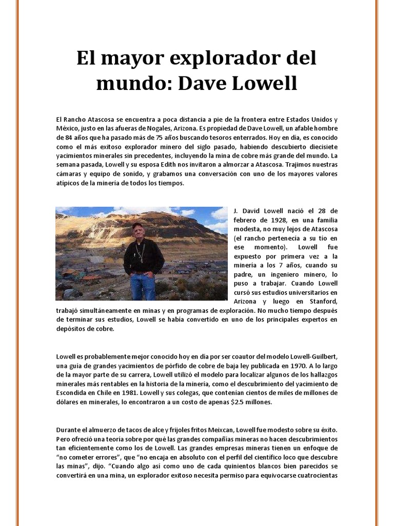 Dave Lowell: El Explorador Minero Legendario | PDF | Minería | Cobre