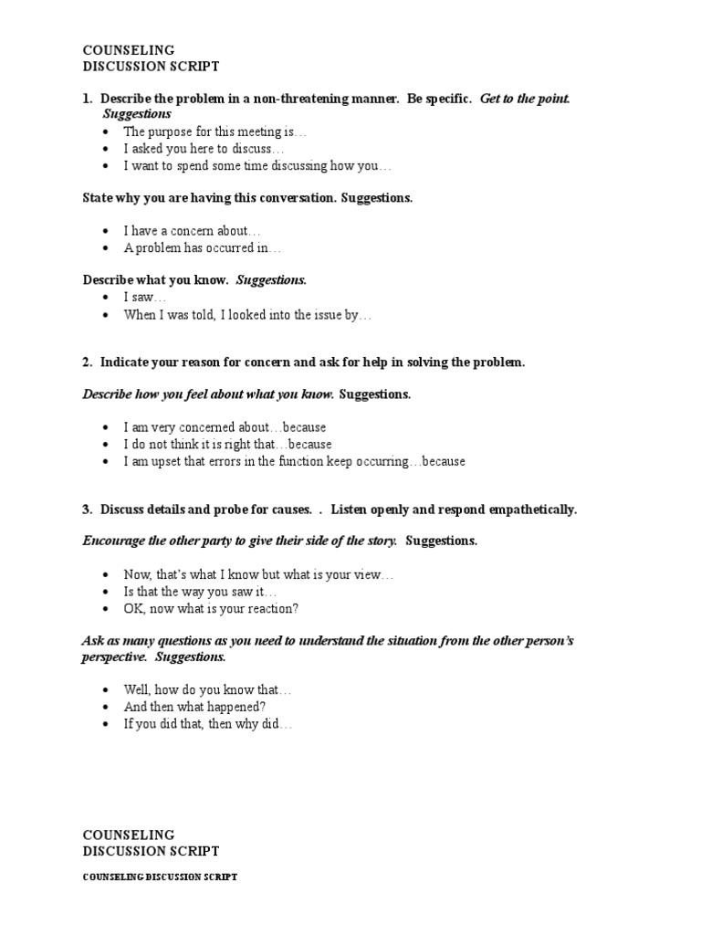 Counseling Discussion Guide With Script | PDF