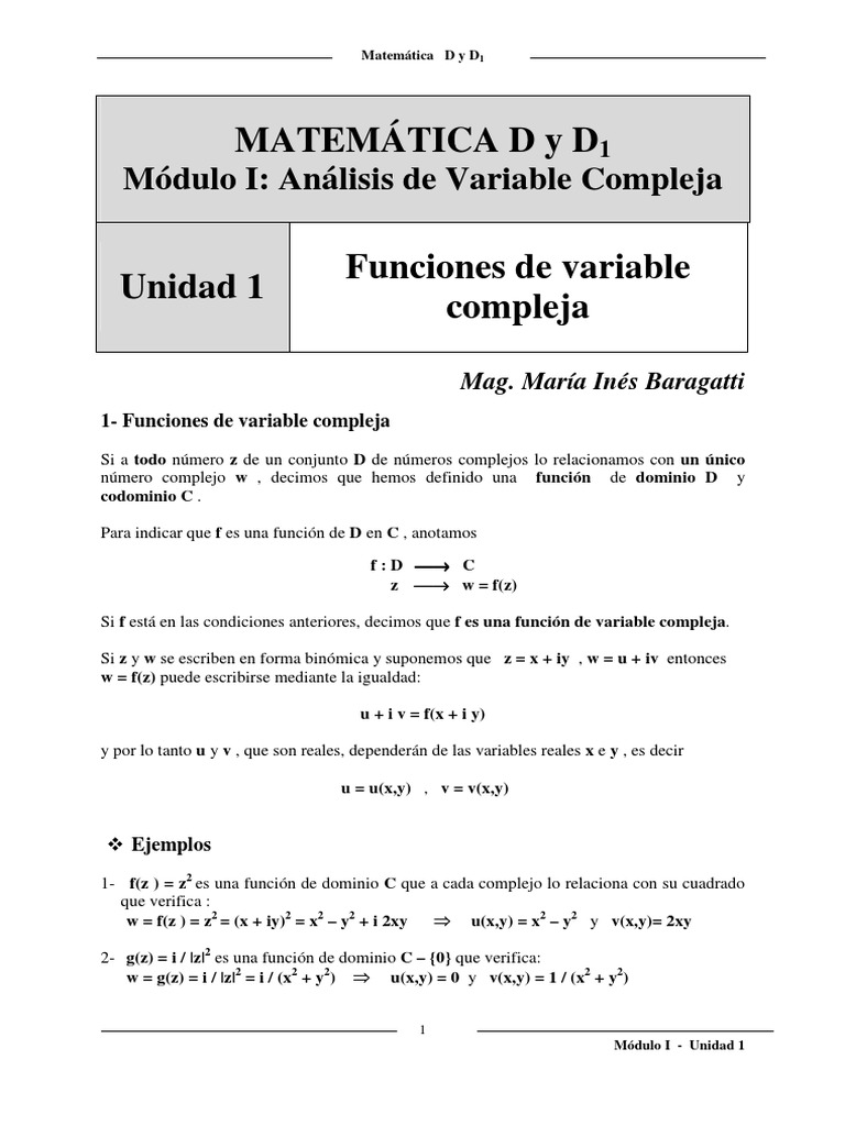 Unidad 1-Funciones de Variable Compleja | Descargar gratis PDF | Derivado | Logaritmo