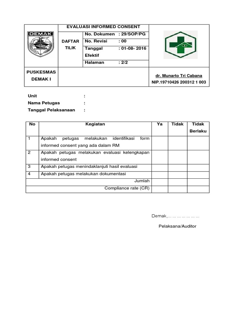 Daftar Tilik Evaluasi Informed Consent | PDF