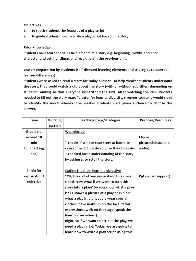 Lesson Plan Playscript | PDF | Lesson Plan | Educational Psychology