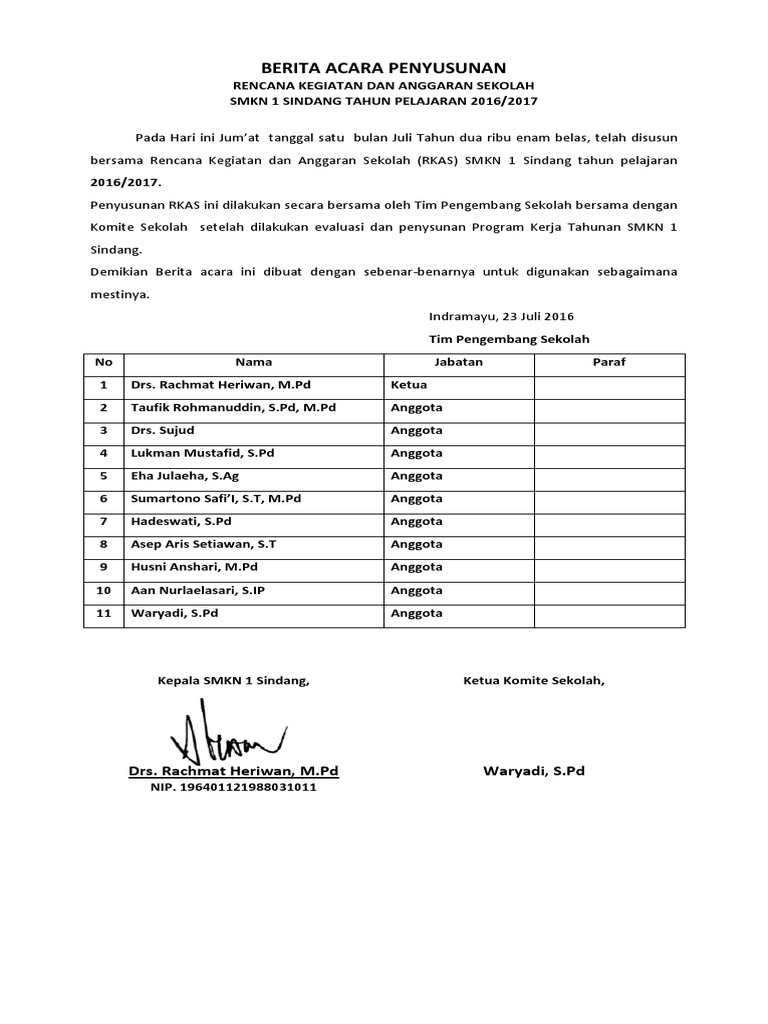 Berita Acara Penyusunan Rkas | PDF