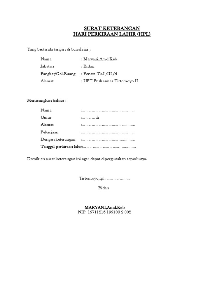 Surat Keterangan HPL dari Bidan | PDF | Olahraga & Rekreasi | Agama ...