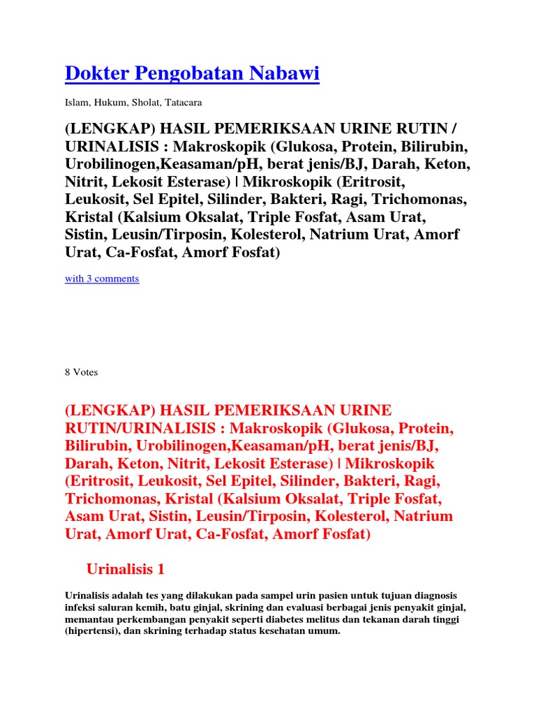 Panduan Lengkap Urinalisis: Prosedur dan Interpretasi | PDF | Kesehatan ...