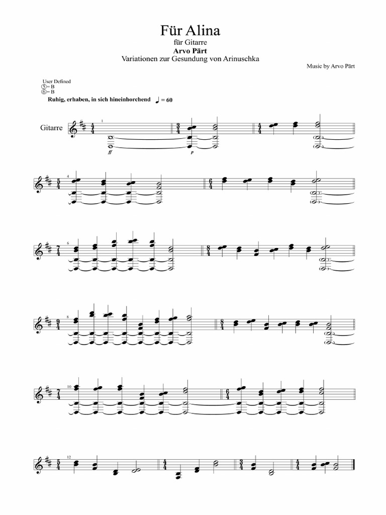 Arvo Part - Fur Alina (Arr. Guitar) | PDF