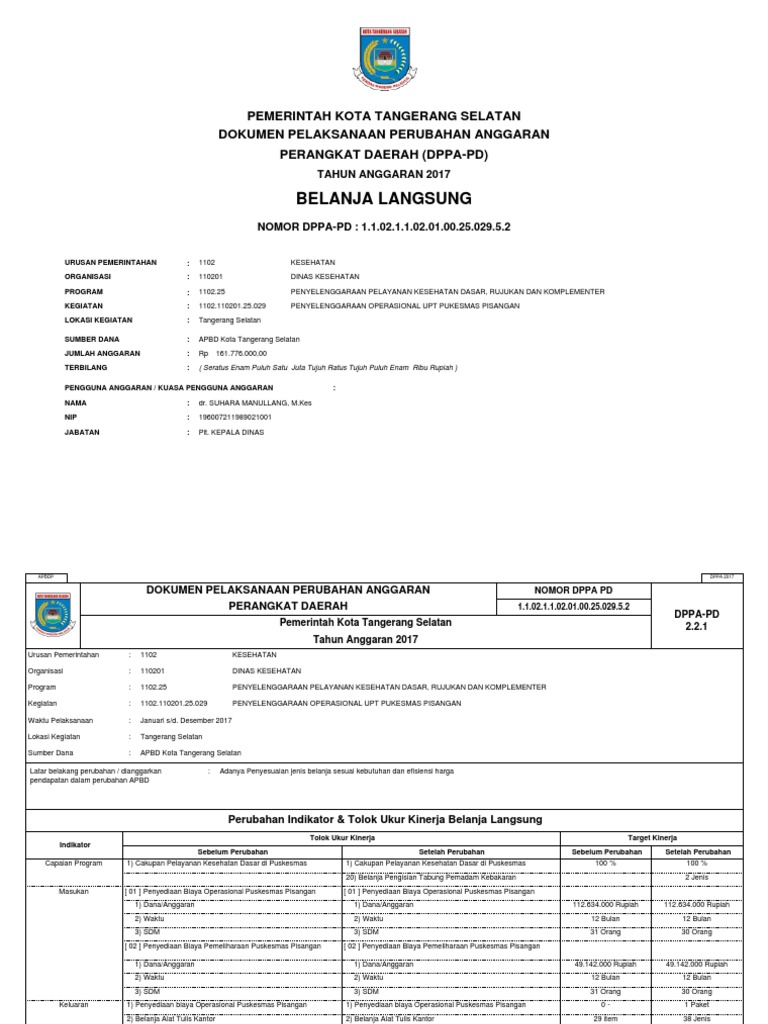 DPPA 2017 Dinas Kesehatan Tangsel | PDF