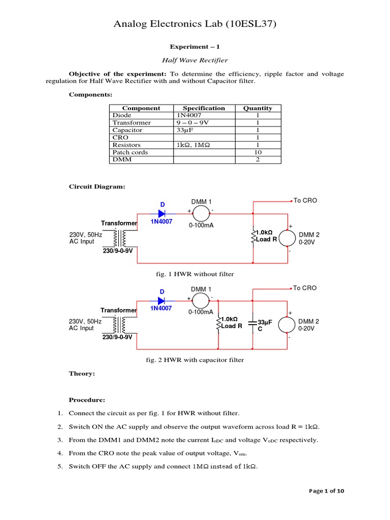 AEC LabManual | PDF | Rectifier | Electronic Circuits