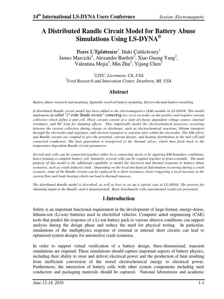 A Distributed Randle Circuit Model For Battery Abuse Simulations Using ...