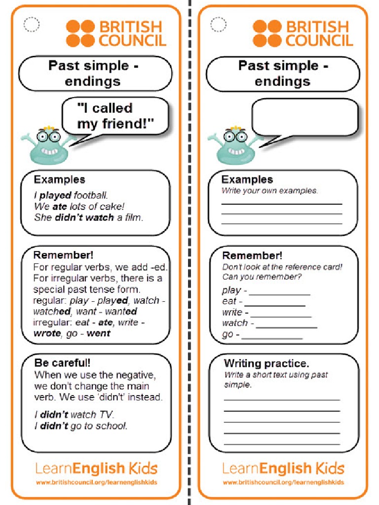 Grammar Practice Reference Card Past Simple Endings | PDF