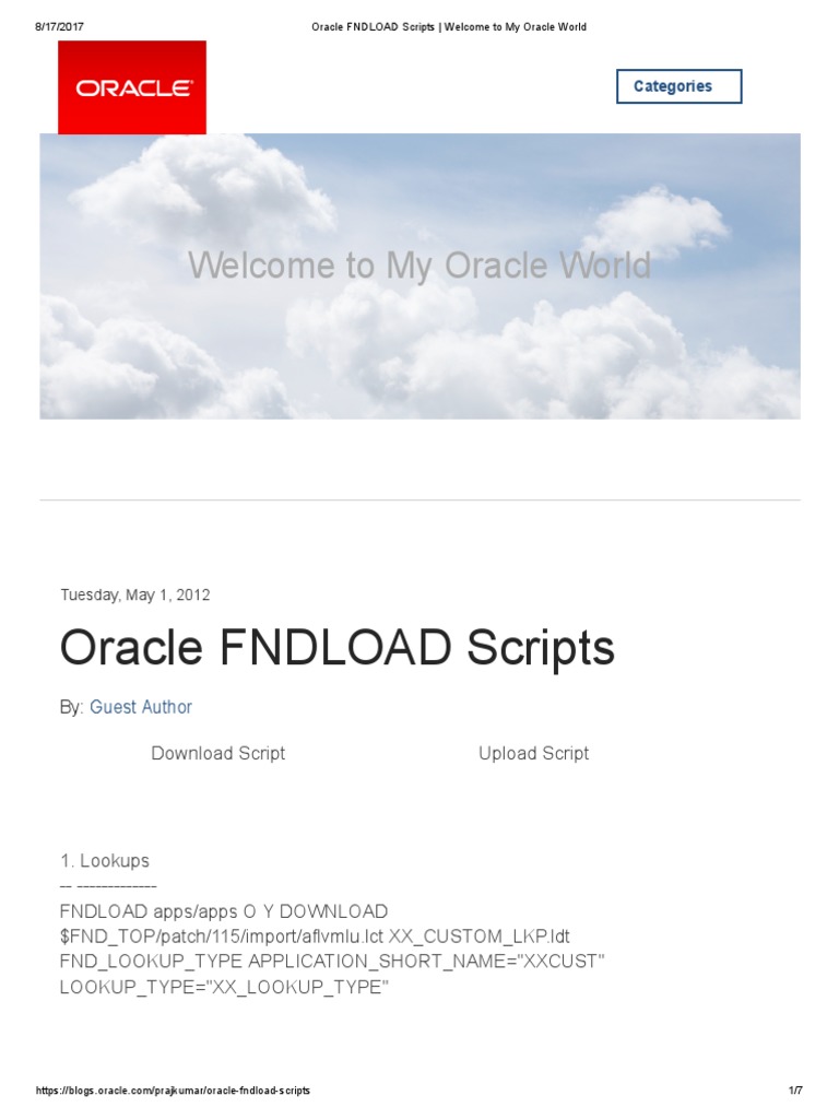 Oracle Fndload Scripts Welcome To My Oracle World Pdf Cyberspace Computer Data 