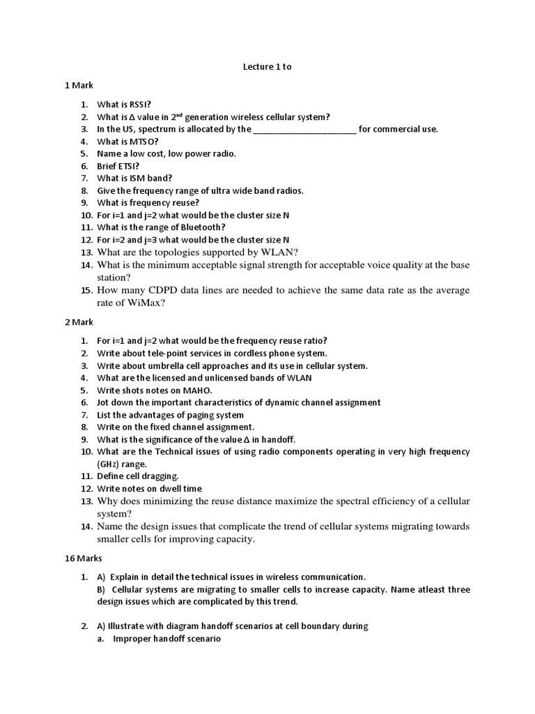14EC2044 - Fundamentals of Wireless Communication - Question Bank | PDF ...