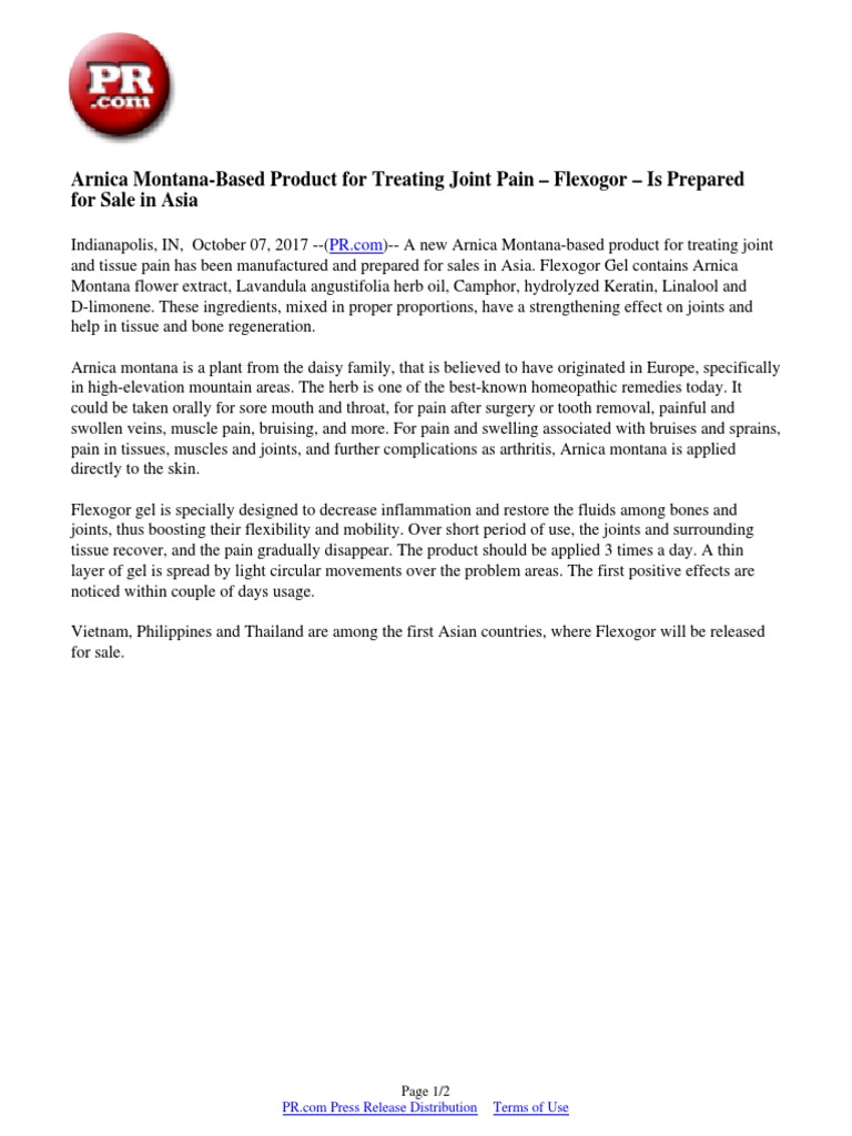 Arnica Montana-Based Product For Treating Joint Pain - Flexogor - Is ...