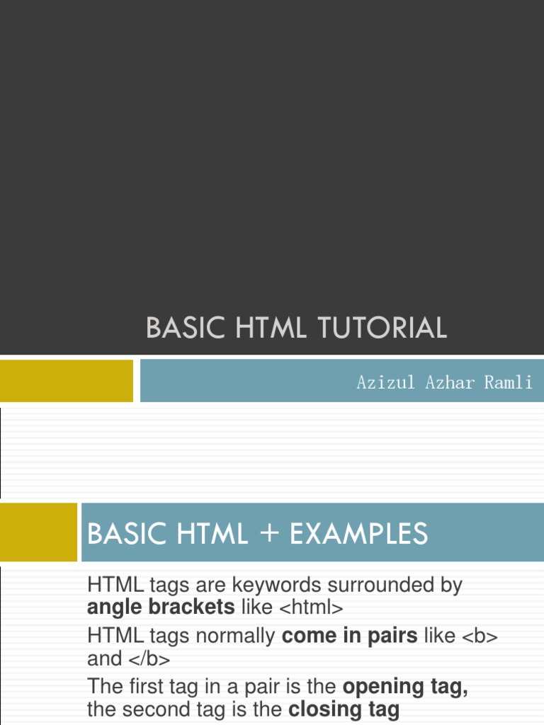 Basic HTML Tutorial: Azizul Azhar Ramli | PDF | Html | Html Element