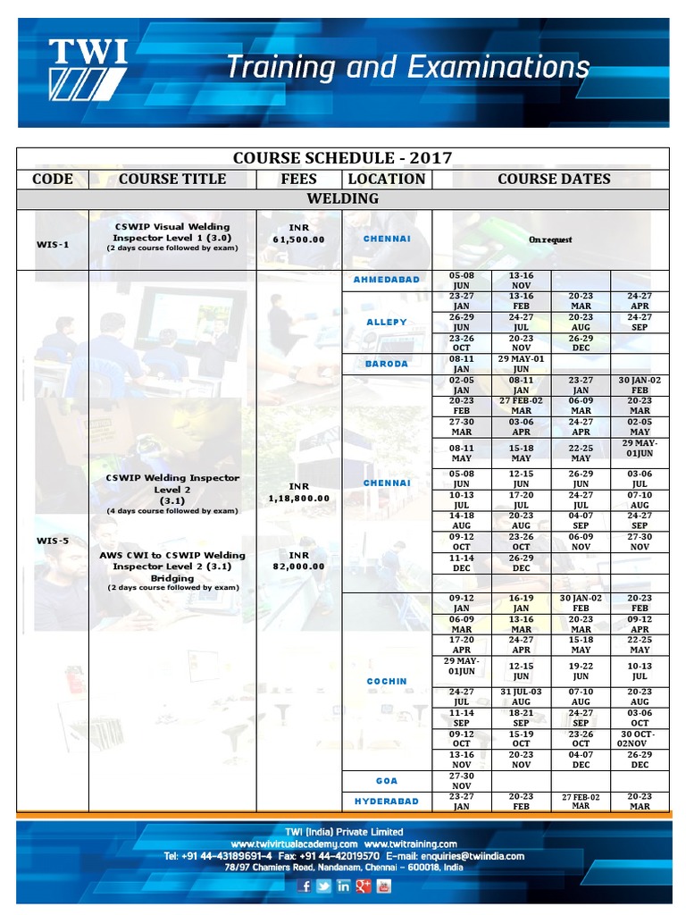 CSWIP Welding Inspector Certification Course Schedule for 2017 with ...