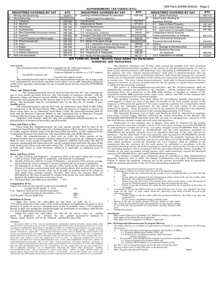 Alphanumeric Tax Codes (Atc) Industries Covered by Vat ATC Industries ...