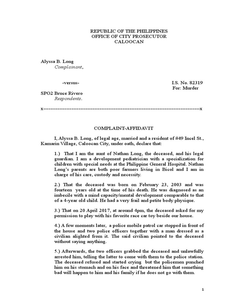 Complaint Affidavit Murder Revised | PDF | Law Enforcement | Crime ...