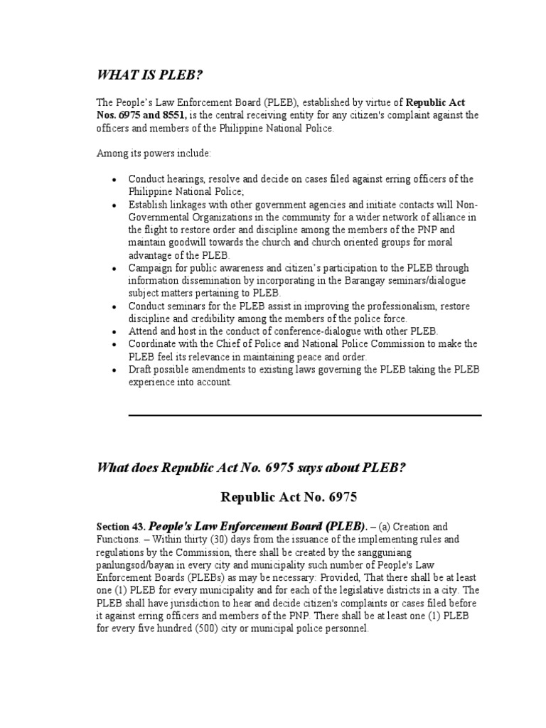 What Is Pleb?: Nos. 6975 and 8551, Is The Central Receiving Entity For ...