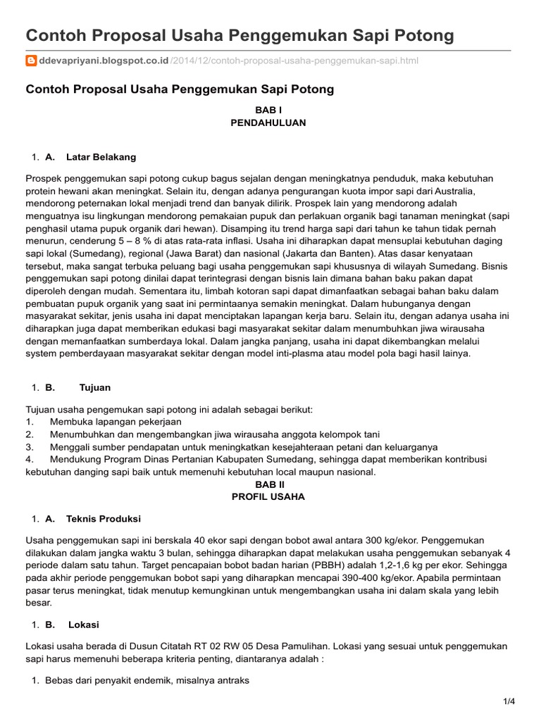 Contoh Proposal Usaha Penggemukan Sapi Potong | PDF