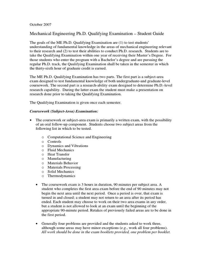 UIUC Mechanical Engineering Qualifying Exam Guide | PDF | Doctor Of ...