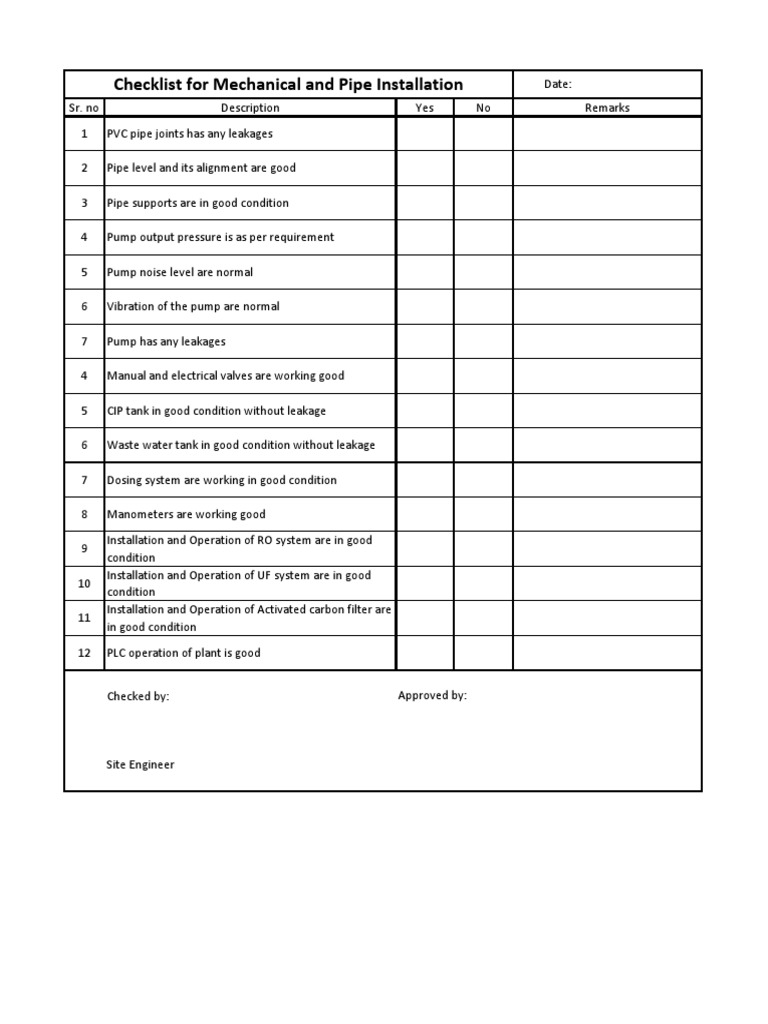 Check List Mechanical-01 | PDF