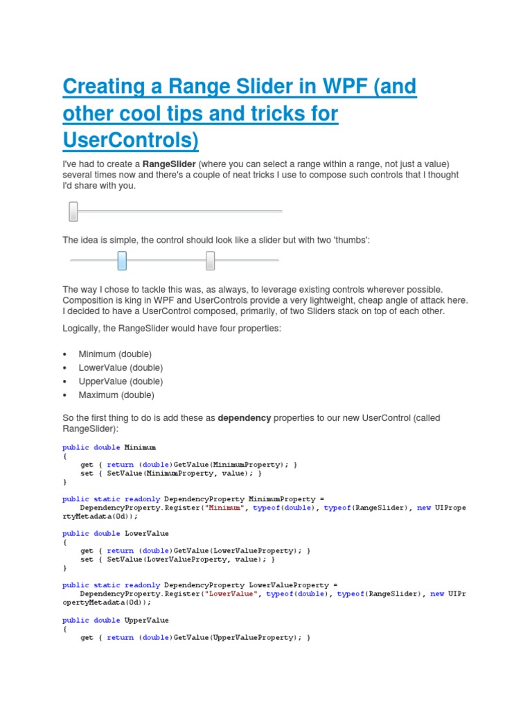 Creating A Range Slider In Wpf Pdf Computer Programming Areas Of Computer Science