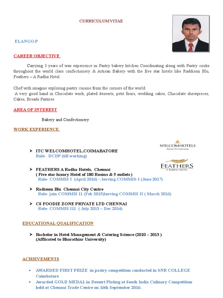Elango.P: Career Objective | PDF | Chef | Cooking