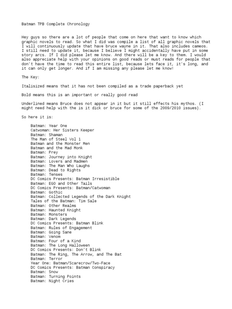 Batman TPB Complete Chronology | PDF | Batman | Robin (Comics)