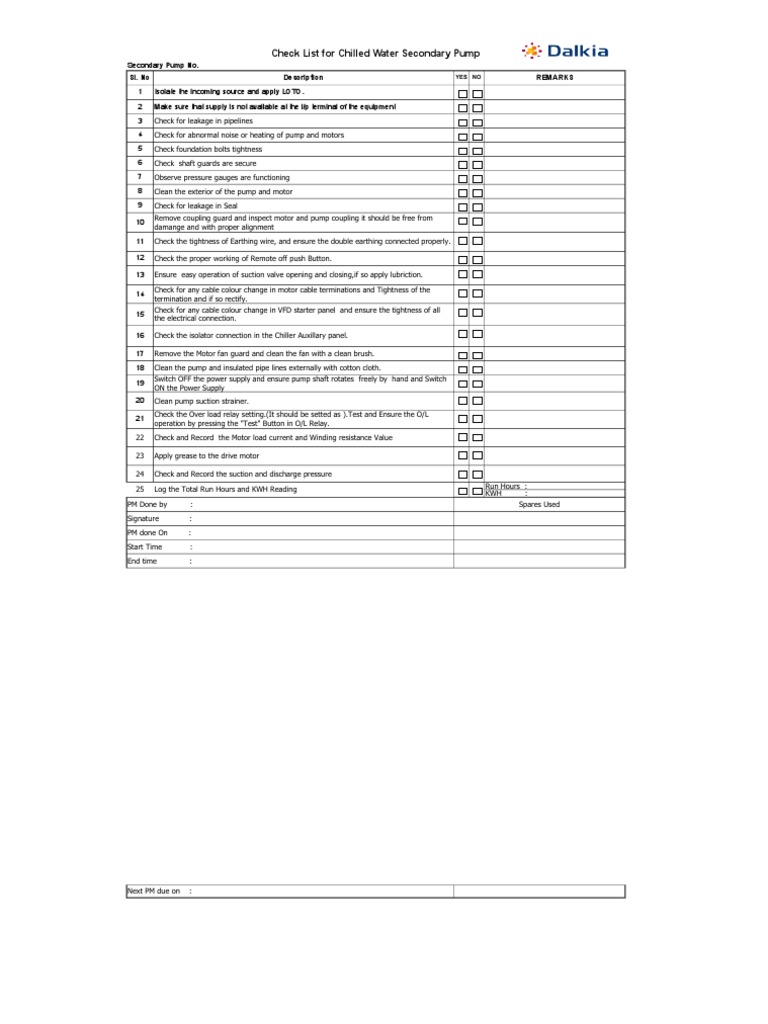 Comprehensive Checklist for Performing Preventative Maintenance on a ...