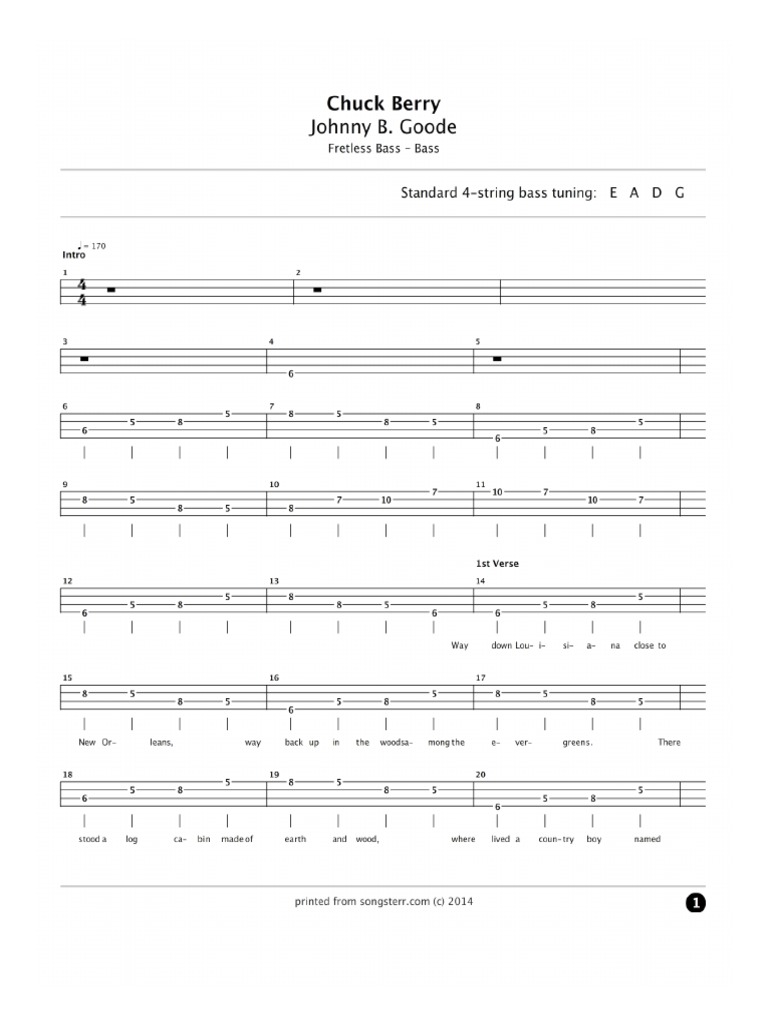 Johnny B Goode-Chuck Berry-bass Tabs