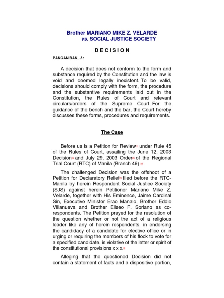 Brother Mariano Mike Z. Velarde vs. Social Justice Society X | PDF ...