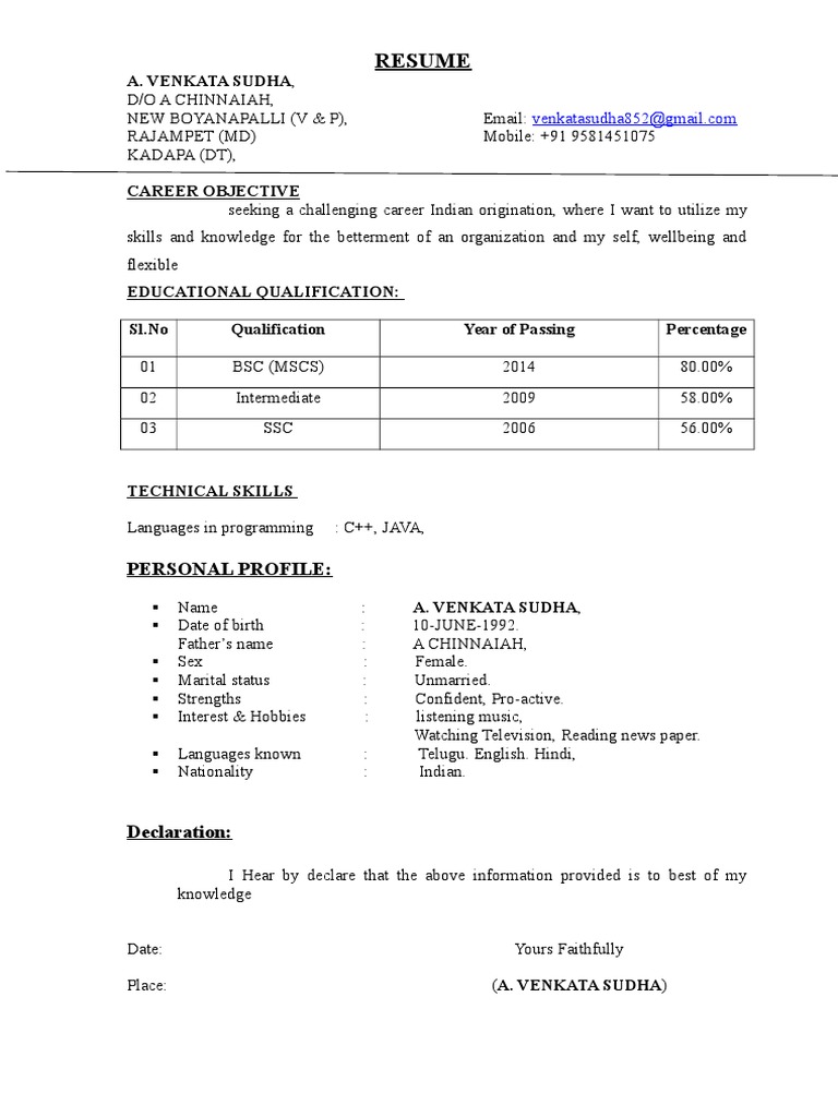 Resume: A. Venkata Sudha | PDF