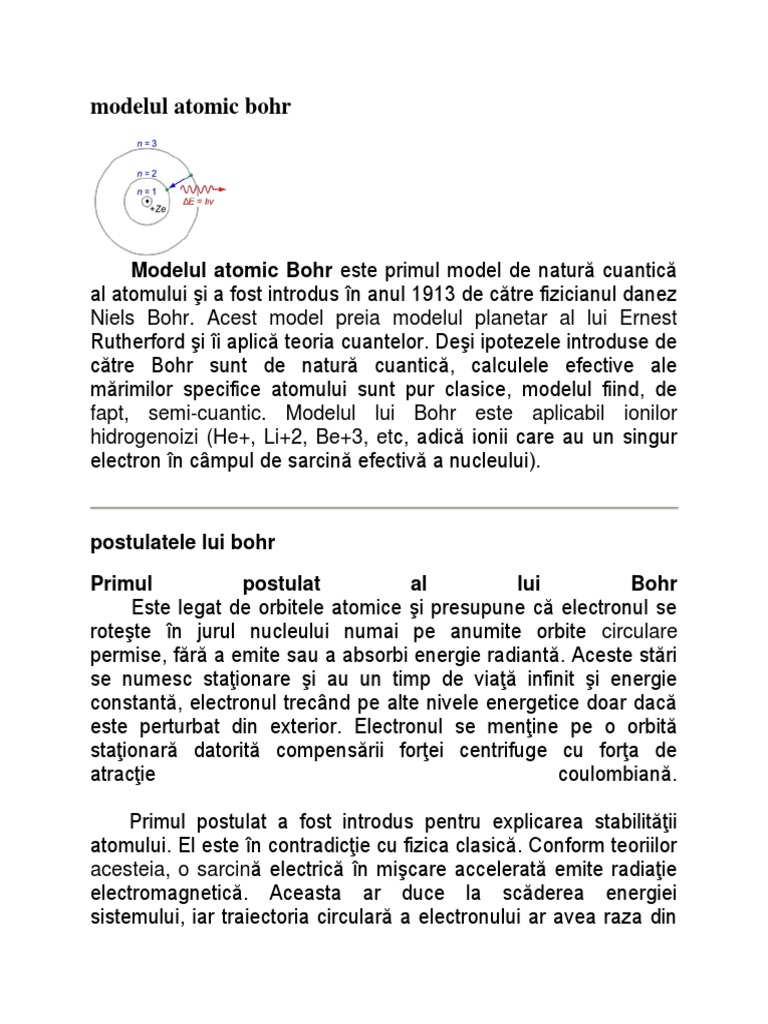 Modelul Atomic Bohr | PDF