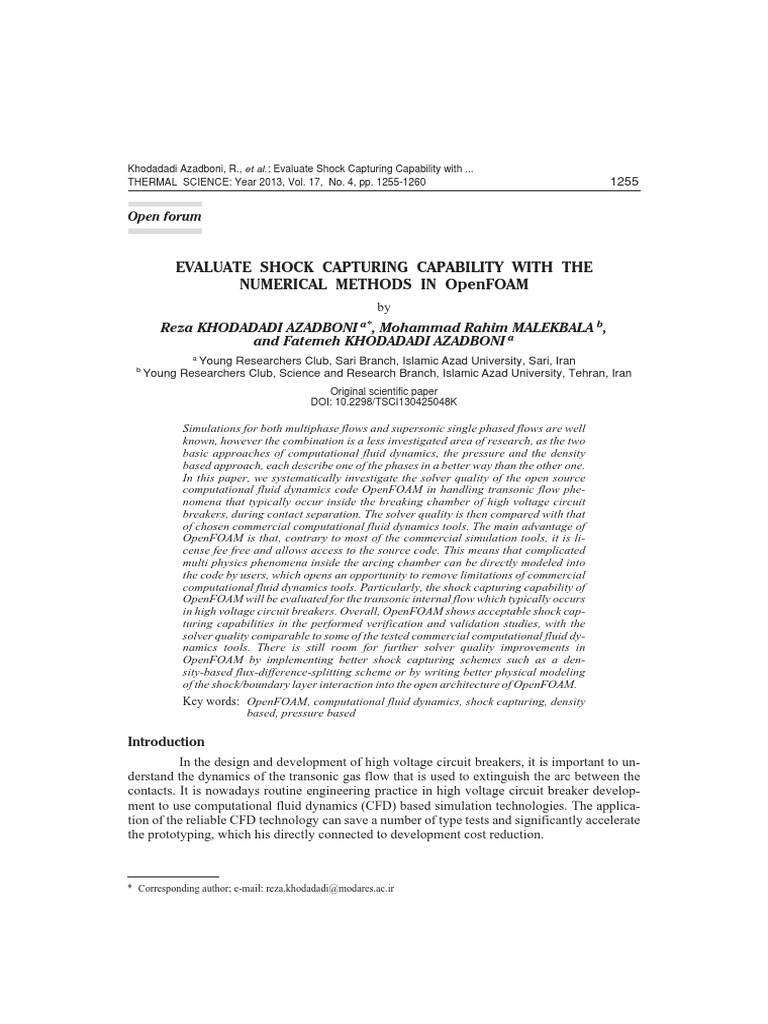 Evaluate Shock Capturing Capability With The Numerical Methods In Openfoam Pdf Computational