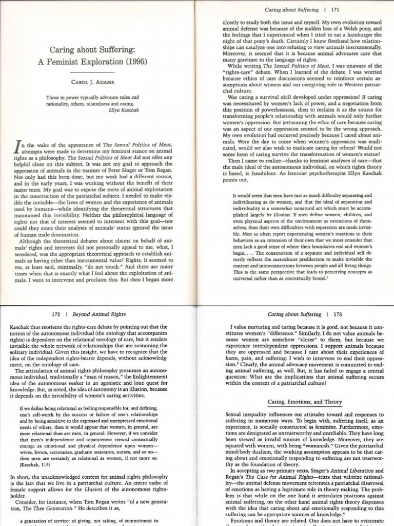 Carol Adams, Caring About Suffering: A Feminist Exploration (1995) | PDF