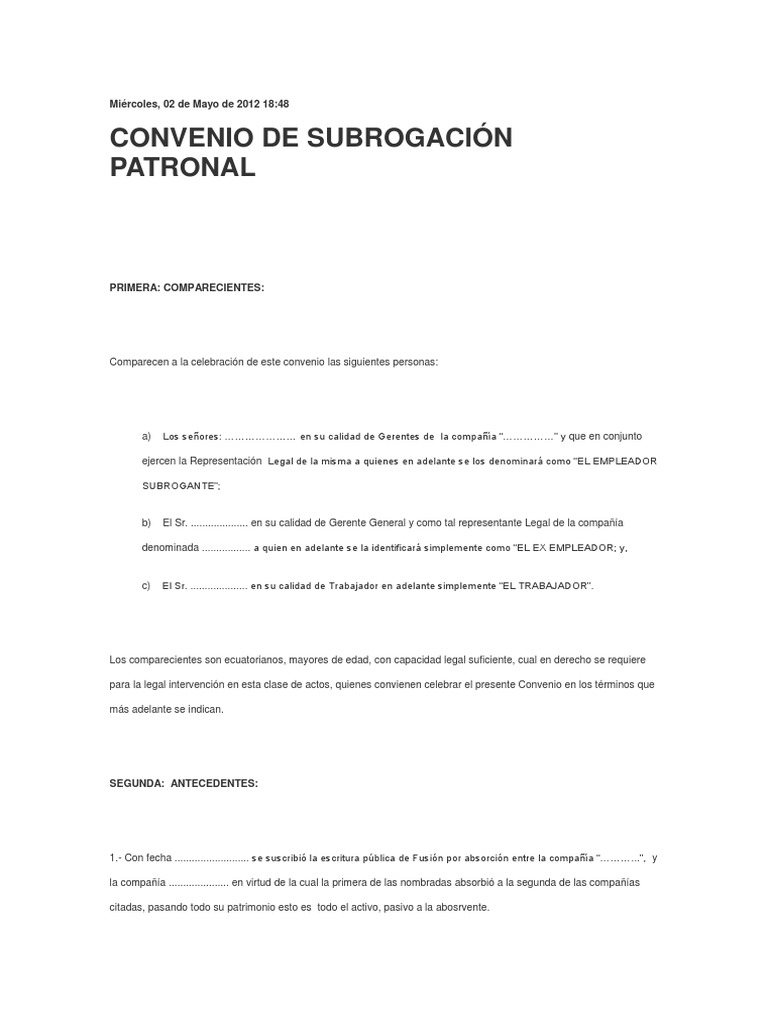 Contrato de Subrogacion Patronal | Subrogación | Política