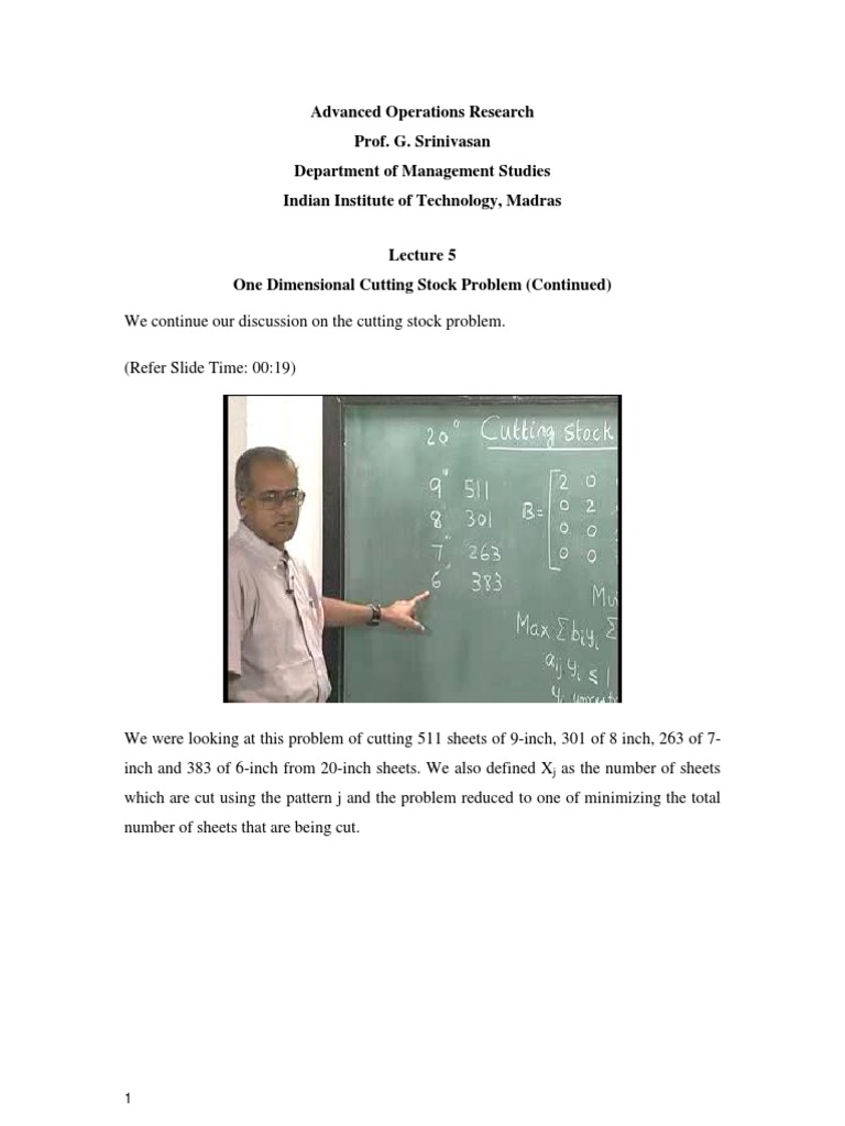 Advanced Operations Research Prof. G. Srinivasan Department of ...