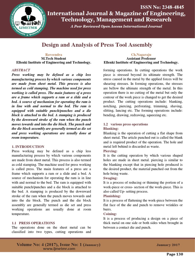 Press Tool Assembly Components Overview | PDF | Engineering Tolerance ...