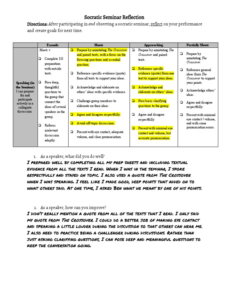 Socratic Seminar Reflection Guide | PDF | Socrates | Ancient Greek ...