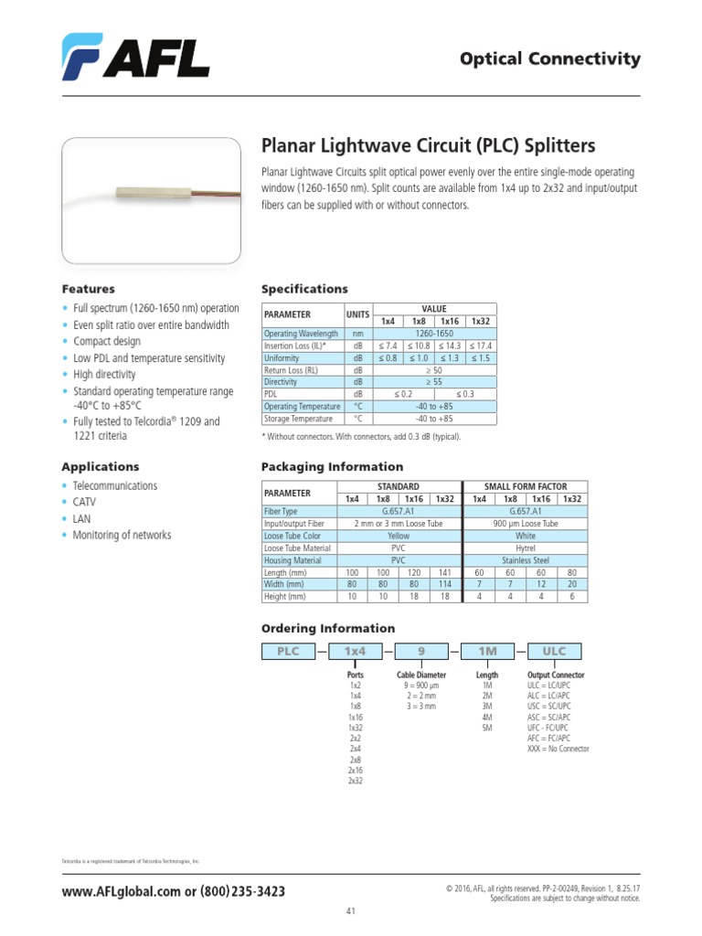 Planar Lightwave Circuit (PLC) Splitters | PDF | Optical Fiber ...