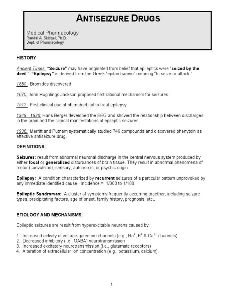 A Comprehensive Review of Antiseizure Drugs: History, Mechanisms of Action, Classification of ...