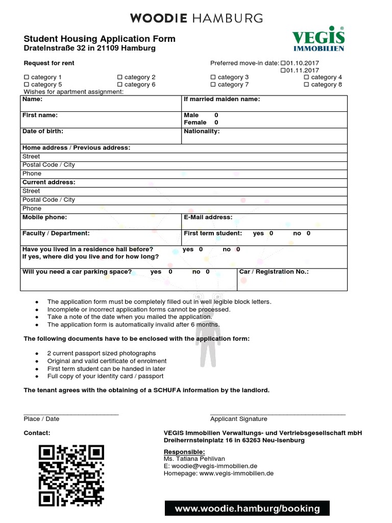 Student Housing Application Form Hamburg | PDF | Identity Document ...