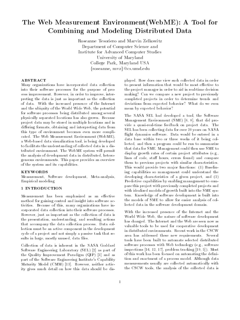 NASA SEL "The Web Measurement Environment: A Tool For Combining and Modeling Distributed Data ...