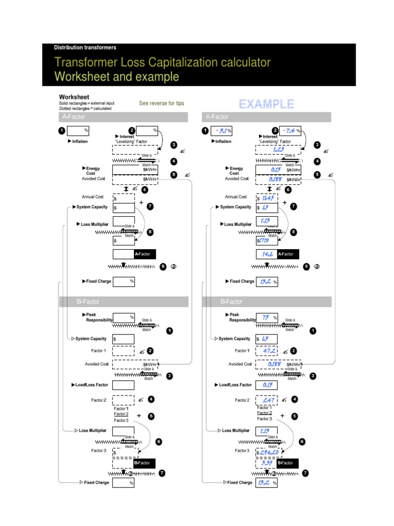 Worksheet and Example: Transformer Loss Capitalization Calculator | PDF ...
